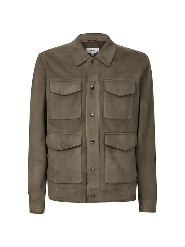 REISS Ballina Suede Field Jacket - Sage | Editorialist