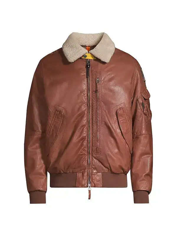 Parajumpers Josh Leather Bomber Jacket In Clay 50% Off
