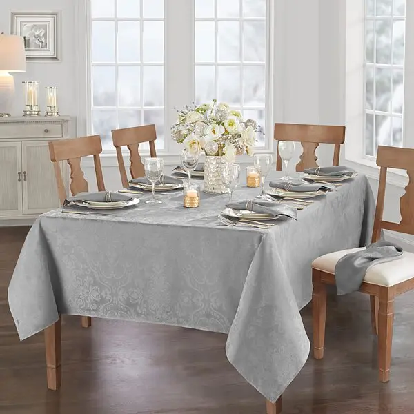 ELRENE HOME FASHIONS Caiden Elegance Damask Oblong Tablecloth, 60 X 144 - Silver