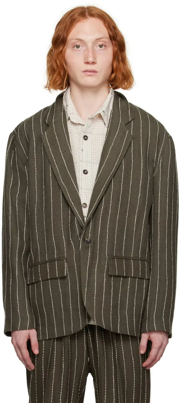 KARU RESEARCH Green Pinstripe Blazer Olive/white Editorialist