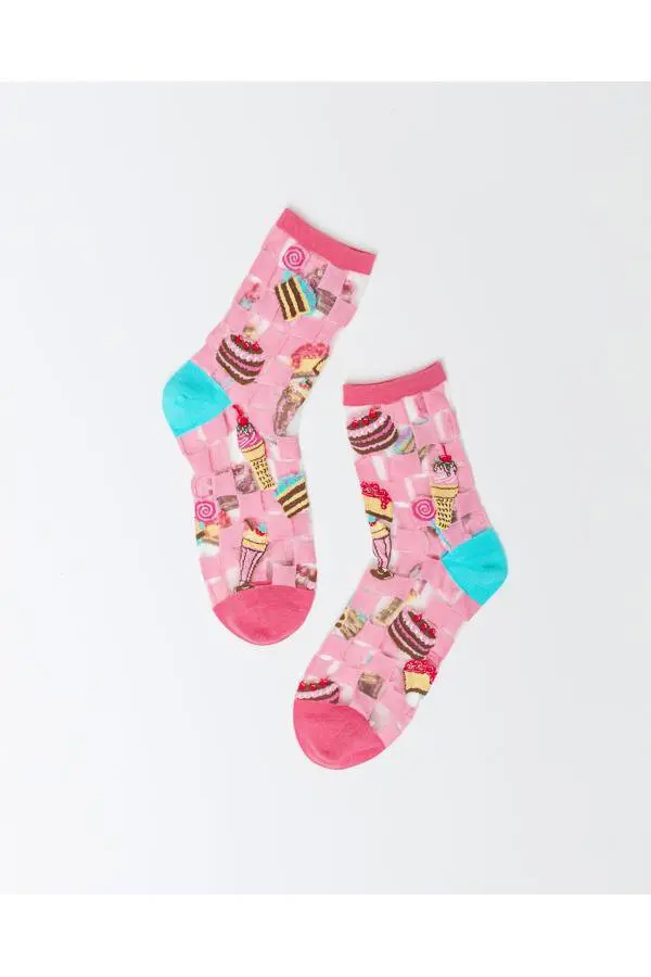 SOCK CANDY Retro Sweets Sheer Crew Sock - Pink | Editorialist
