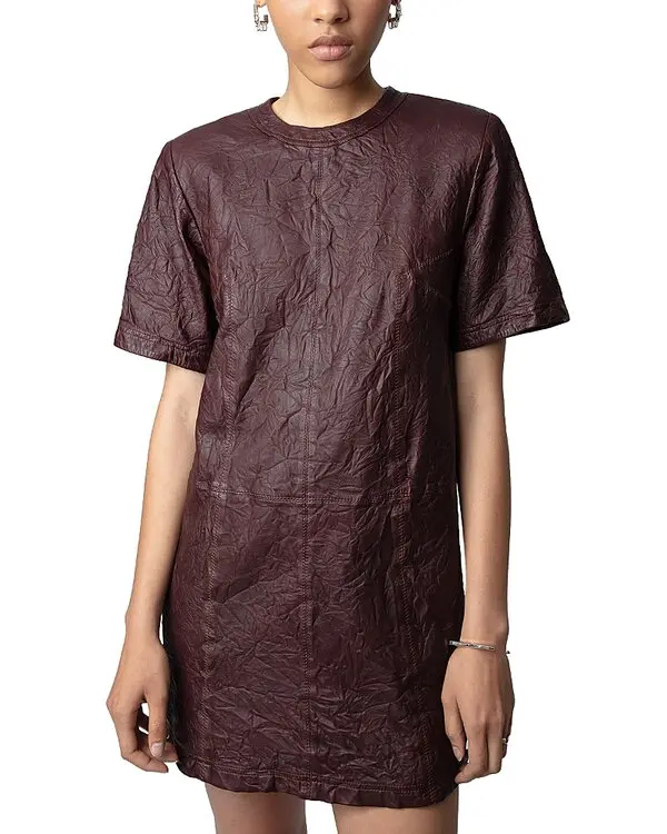 Zadig&Voltaire Riddy Cuir Froisse Leather Tee Dress - Chocolate