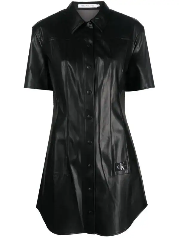 chinese dress ladies Calvin Klein Womens Solid Faux Leather Sheath Dress Black 6 at Amazon  Women's Clothing store main image 0