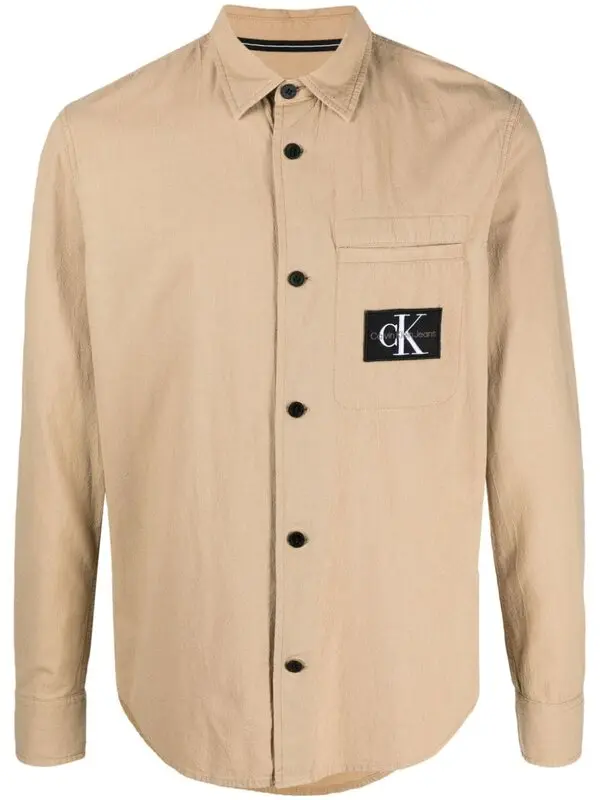 Calvin Klein Logo-patch Textured-cotton Shirt
