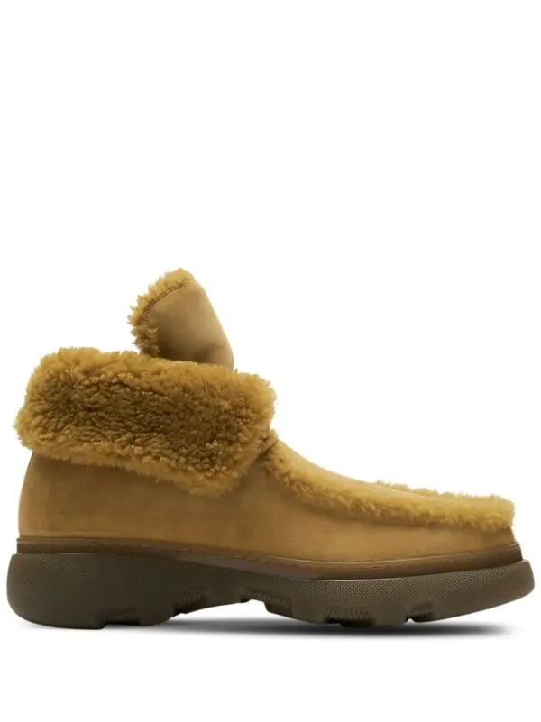 Burberry Shearling-trim Suede Boots - Brown
