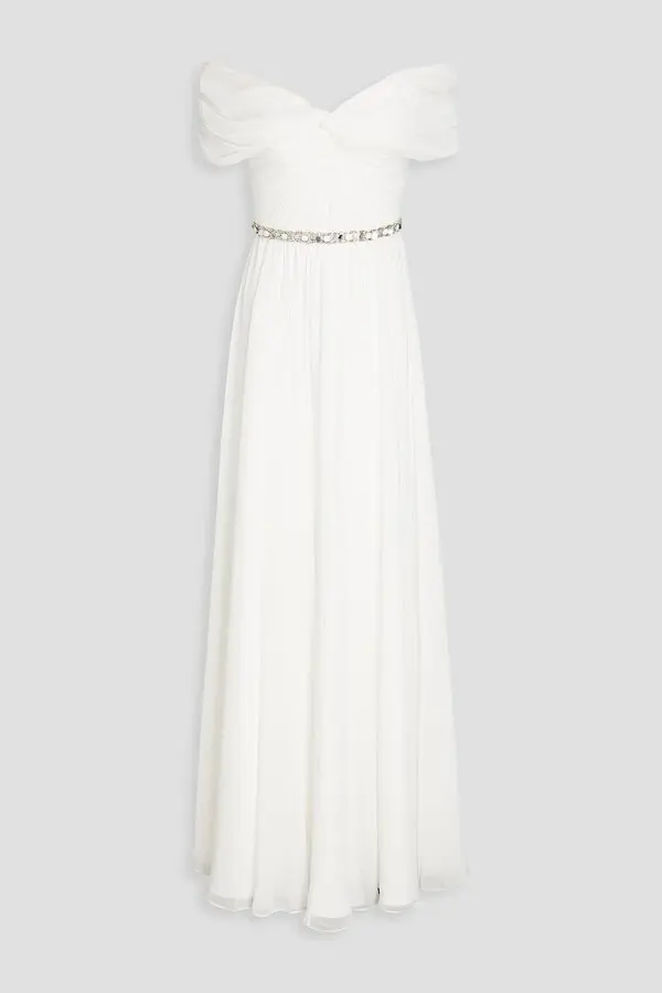 Jenny Packham Crystal-embellished Chiffon Gown - White