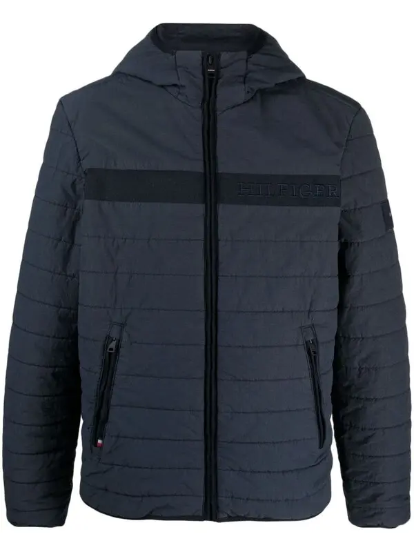 Tommy Hilfiger Logo-embroidered Padded Hooded Jacket - Blue