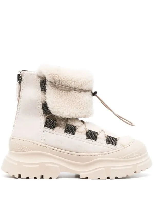Brunello Cucinelli Ankle Fleece Leather Boots