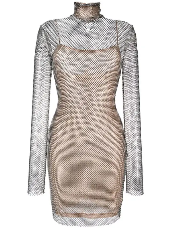 GENNY Mesh-paneling Semi-sheer Mini Dress - Black