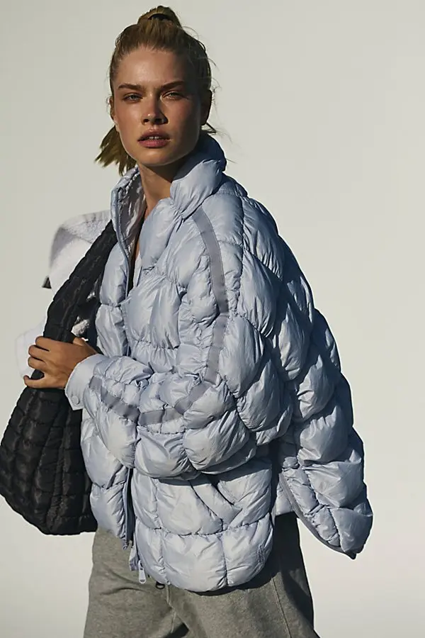Free People Scrunchy Glossy Pippa Packable Puffer Jacket - Ice Grey