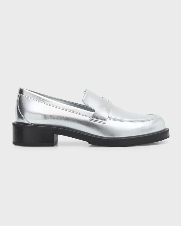 STUART WEITZMAN Palmer Metallic Penny Loafers - Silver