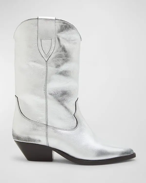 Isabel Marant Étoile Duerto Metallic Short Western Boots - Silver ...