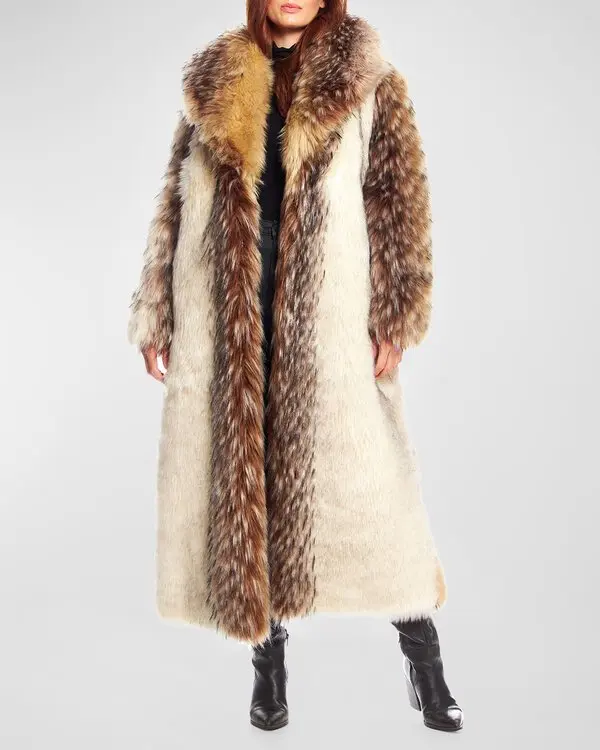 Fabulous Furs Faux-Fur Shawl-Collar Full-Length Coat Arcwolf