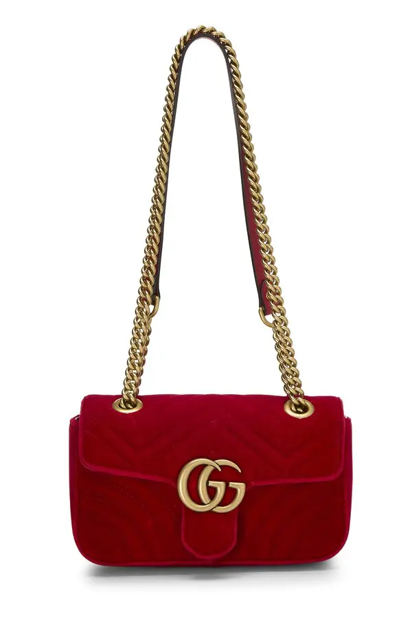 Gucci Velvet Gg Marmont Shoulder Bag Small - Red | Editorialist
