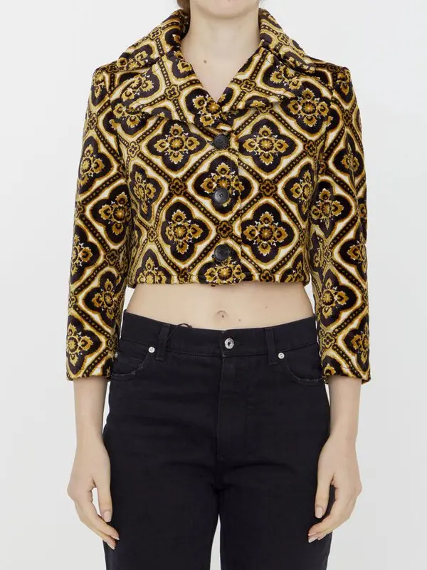 Etro Velvet Jacquard Cropped Jacket - Brown