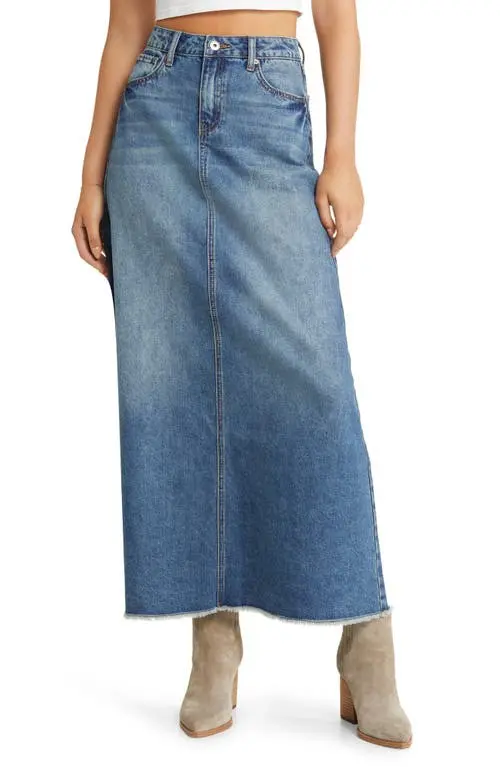 PROSPERITY DENIM Frayed Hem Denim Maxi Skirt