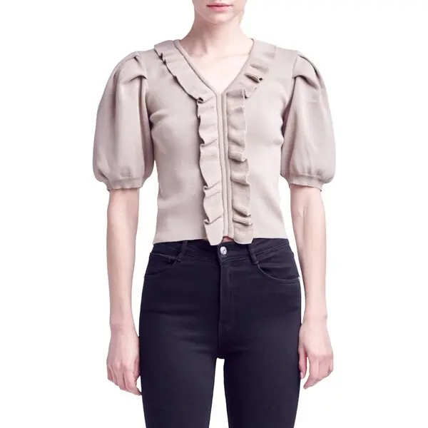 English Factory Ruffle Puff Sleeve Sweater