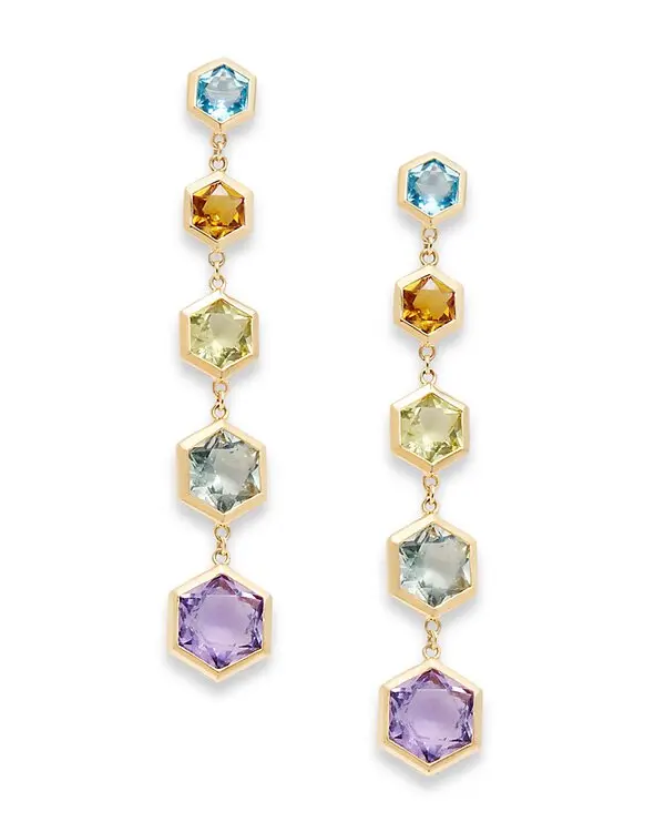 Bloomingdale'S 14k Yellow Gold Multi Gemstone Hexagon Drop Earrings