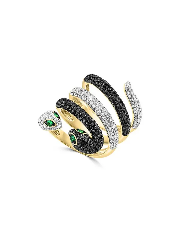 Bloomingdale'S 14k Yellow Gold Diamond And Tsavorite Snake Ring