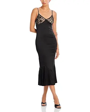 Buy FORE Satin Lace Panel Midi Dress - Black At 40% Off | Editorialist
