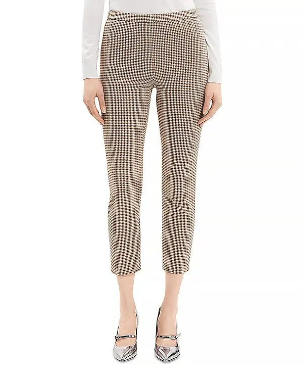 Theory Slim Fit Houndstooth Cropped Trousers