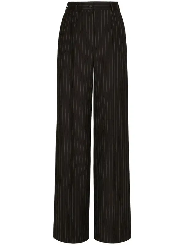Dolce & Gabbana Pinstriped Wide-leg Trousers - Black