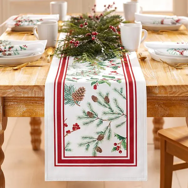 ELRENE HOME FASHIONS Winter Holiday Berry Fabric Table Runner, 70 X 13