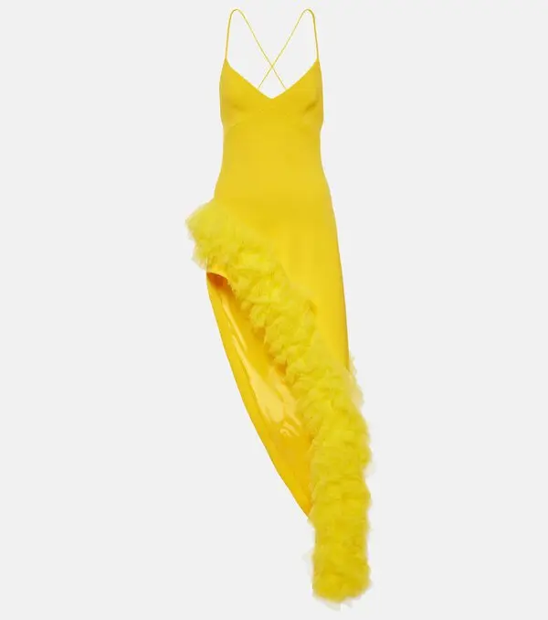 David Koma Ruffled Wool Crepe Midi Dress - Yellow