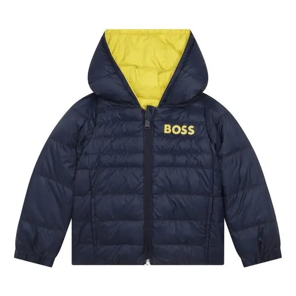 Buy Hugo Boss Navy Reversible Hooded Puffer Jacket - Yellow At 31% Off ...