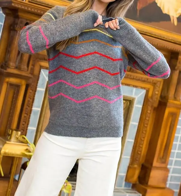 Buy Thml Colorful Striped Sweater In Charcoal - Silver At 40% Off ...