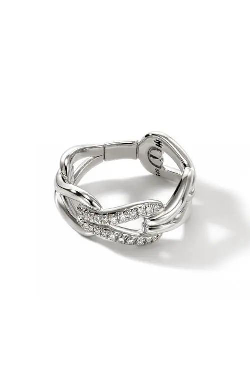 John Hardy Surf Pavé Diamond Link Ring - Silver