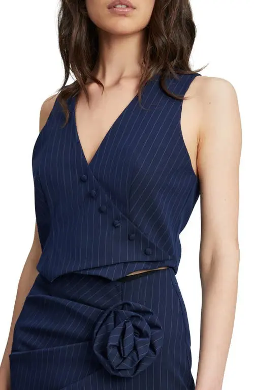 Bardot Pinstripe Asymmetric Surplice Vest