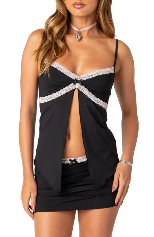 EDIKTED Lace Trim Split Front Camisole - Black