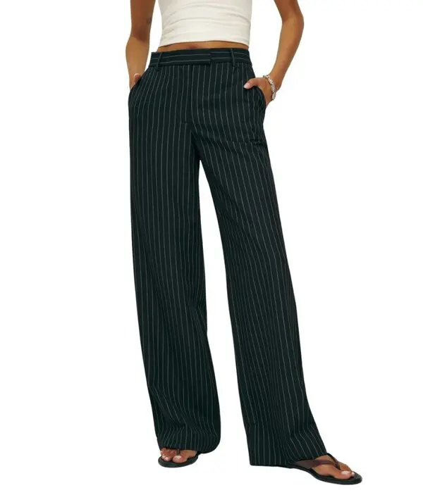 REFORMATION Carter Mid Rise Pant - Black Stripe