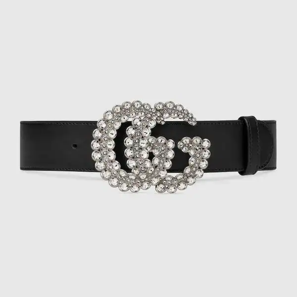 Gucci Black Leather GG Marmont Crystal Belt ? Gucci Gg Marmont Wide Belt With Crystals Leather - Black  main image 3