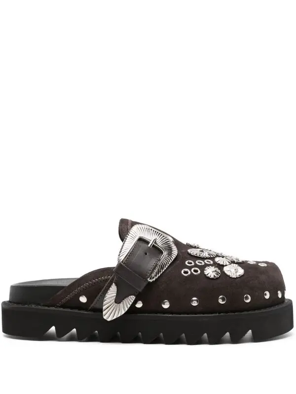 Toga Eyelet-detailing Leather Mules - Brown