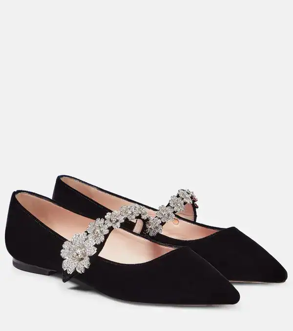 Roger Vivier Babies Embellished Velvet Ballet Flats In Black 30
