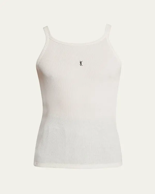 Saint Laurent Jersey Fine Rib Tank Top - Black/ecru