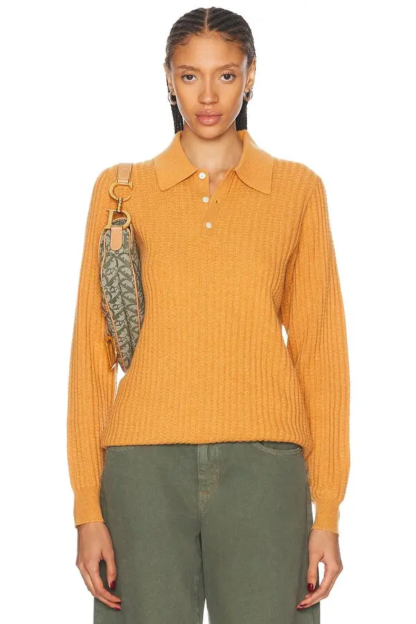 Guest In Residence Theo Waffle Polo Cashmere Top - Sungold