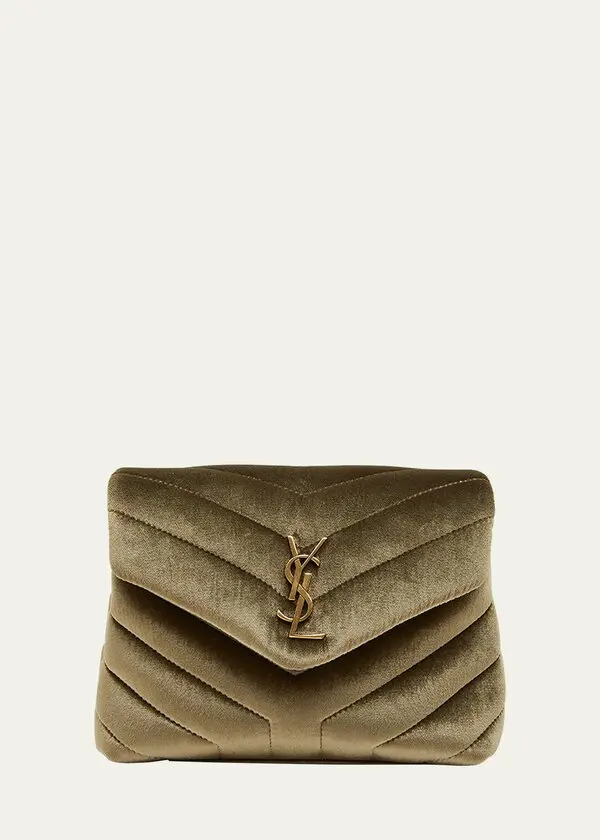 Saint Laurent Loulou Ysl Quilted Velour Shoulder Bag - Olive 