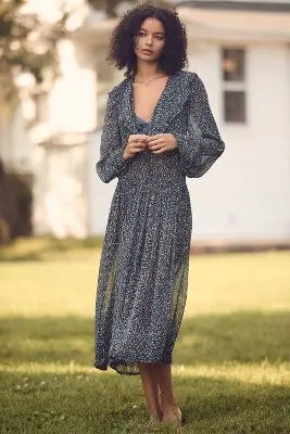 sheer printed midi dress Elegant Flocked Floral Sheer Midi Dress  Likemychoice