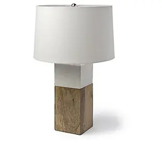 HOMEROOTS White Marble And Natural Wood Block Table Or De Sk Lamp