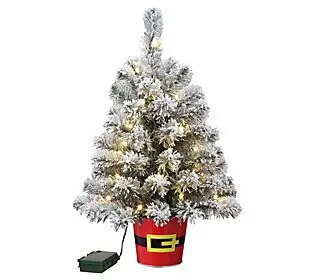 HAUTE DECOR 18' Flocked Night Night Tree Warm W Ite Led Lights