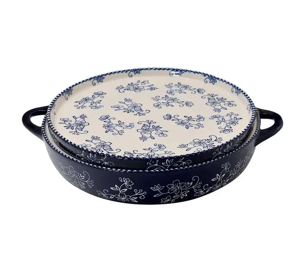 TEMP-TATIONS As Is Florallace 3.5qt Casserole W/deep Dish Lid