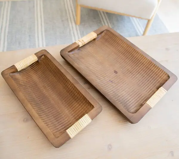 LAUREN MCBRIDE As Is Set Of 2 Wooden Dough Bowls By