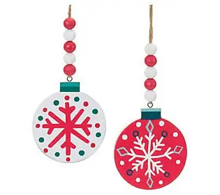 MELROSE Wood Beaded Snowflake Ornament