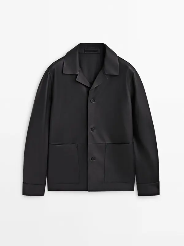 Massimo Dutti Nappa Leather Overshirt Studio - Black | Editorialist