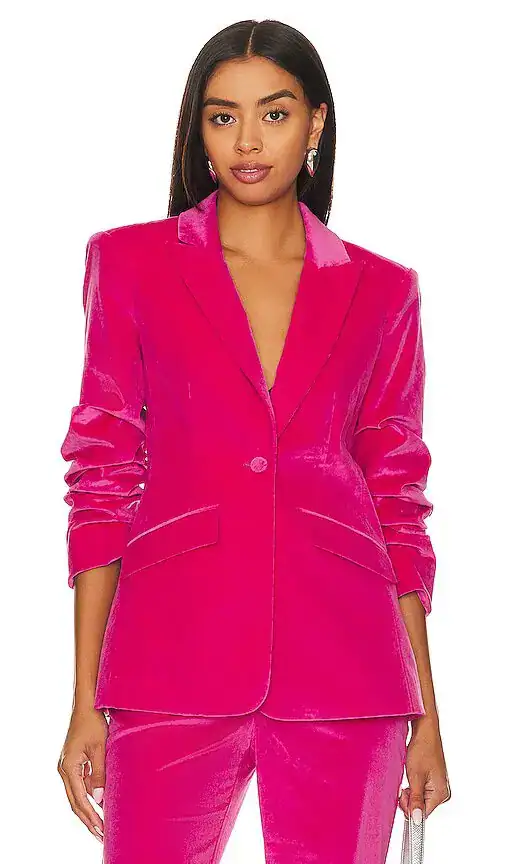 Cinq à Sept Chenille Velvet Scrunched Blazer In Pink In Pink