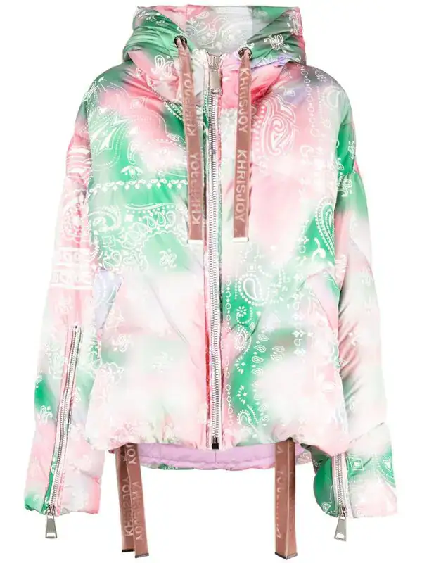 Khrisjoy Bandana Velour Puffer Jacket In Pink 47% Off Editorialist