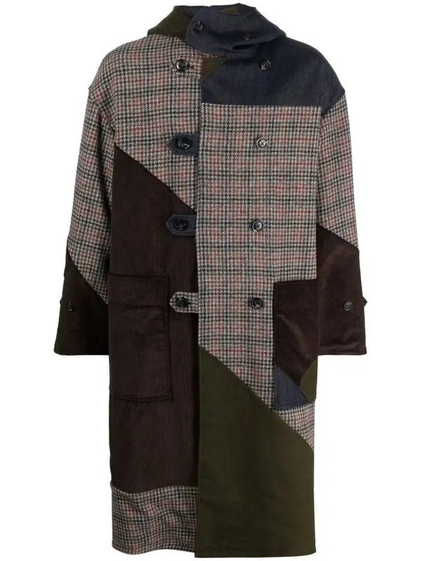 BARACUTA Patchwork Double-breasted Coat - Brown